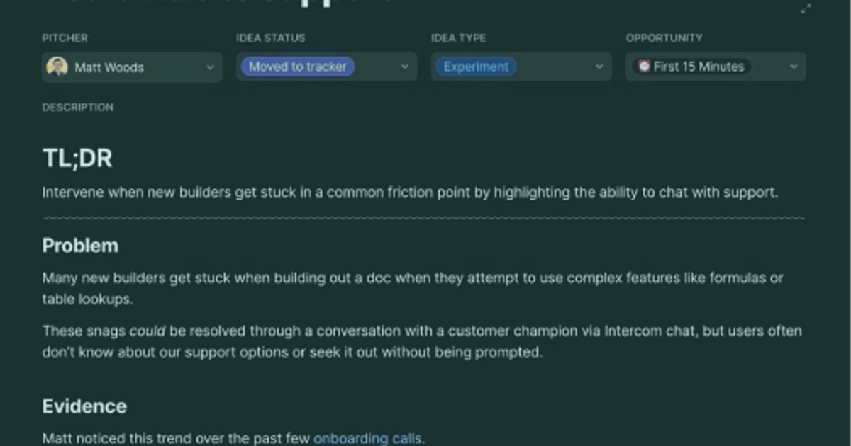 Onboarding experiment pitch at Coda