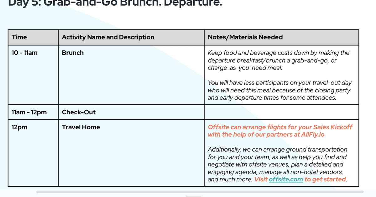 Sales Kickoff (SKO) agenda template at Offsite.com