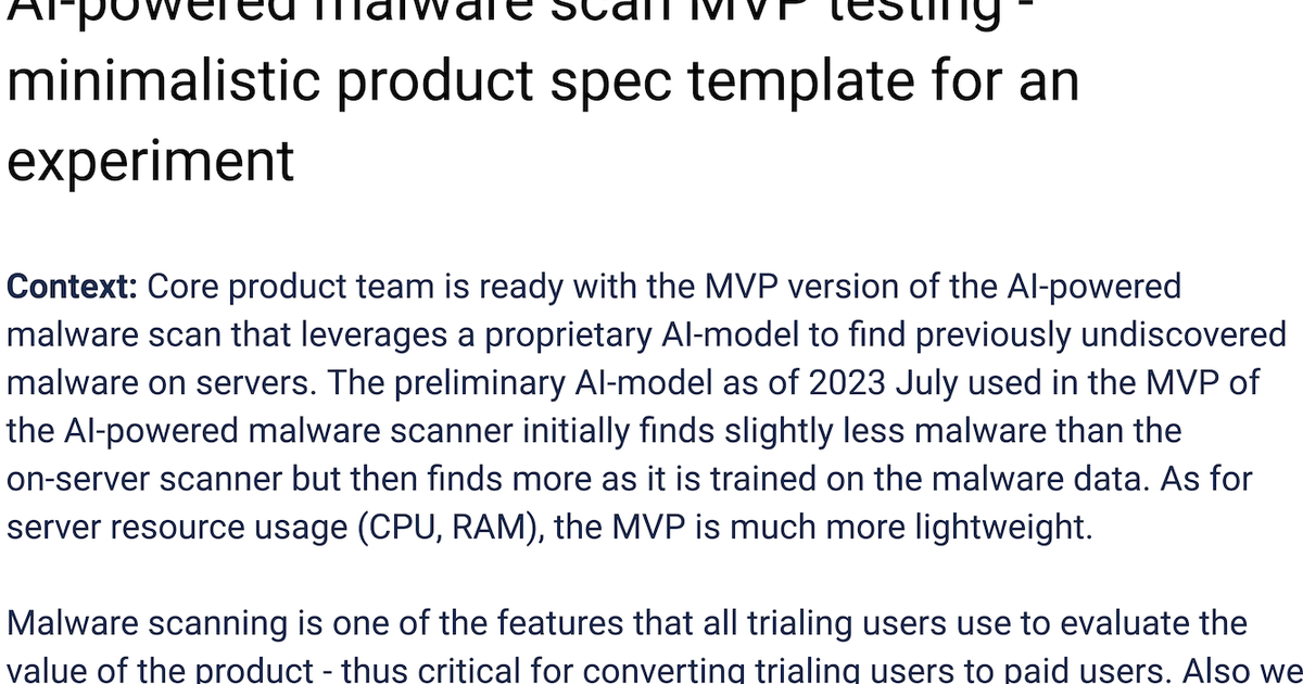 Product Spec for AI-powered Malware Scan MVP at BitNinja