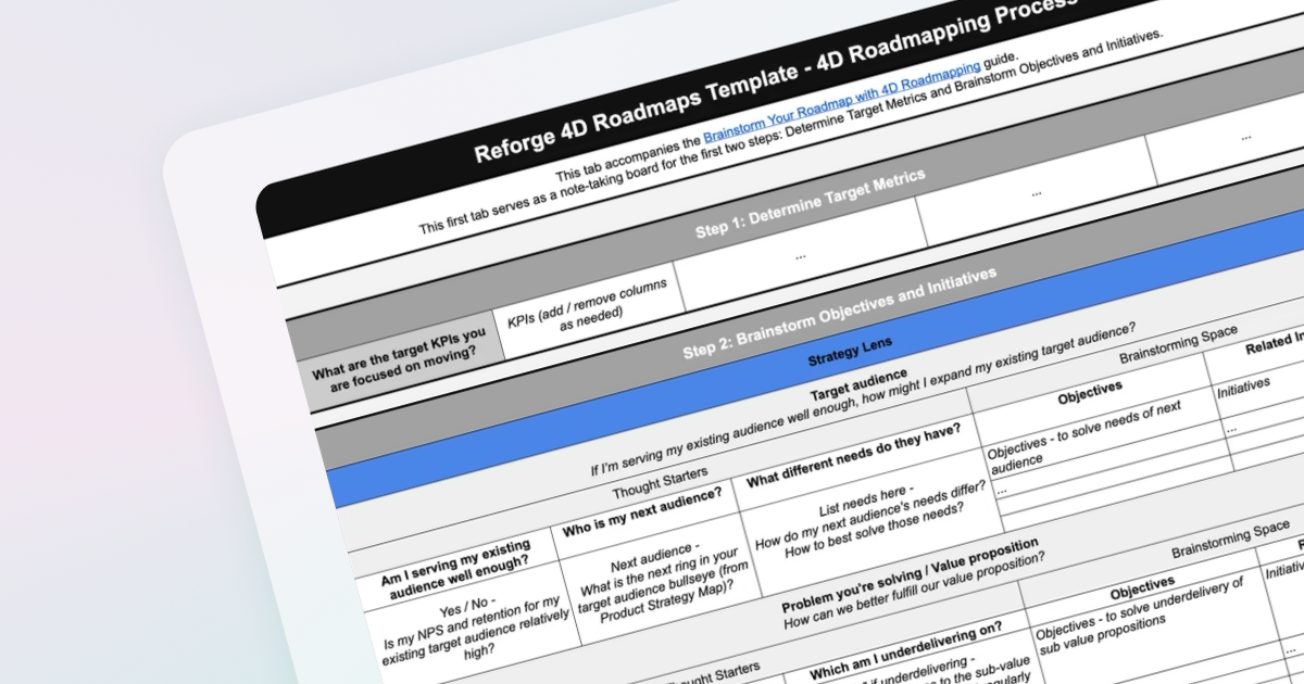 4D roadmap template by Reforge