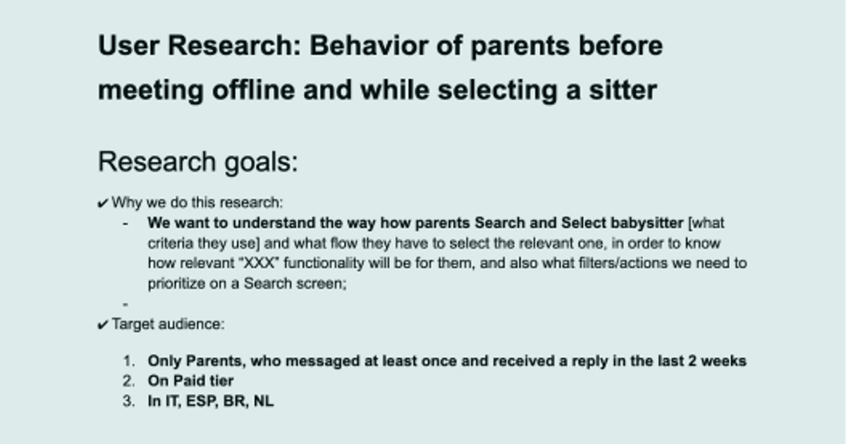 User Research Setup Document at Sitly