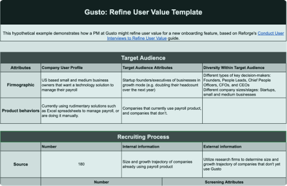 Conduct user interviews to refine user value