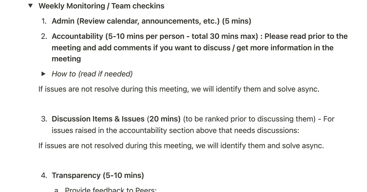 Weekly Monitoring / Team Check-ins at Bonsai