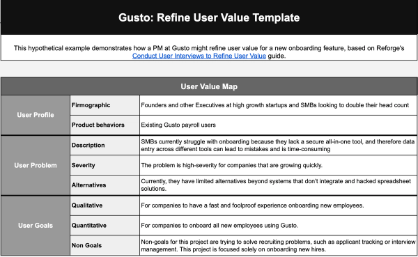 Refine user value template: Gusto example