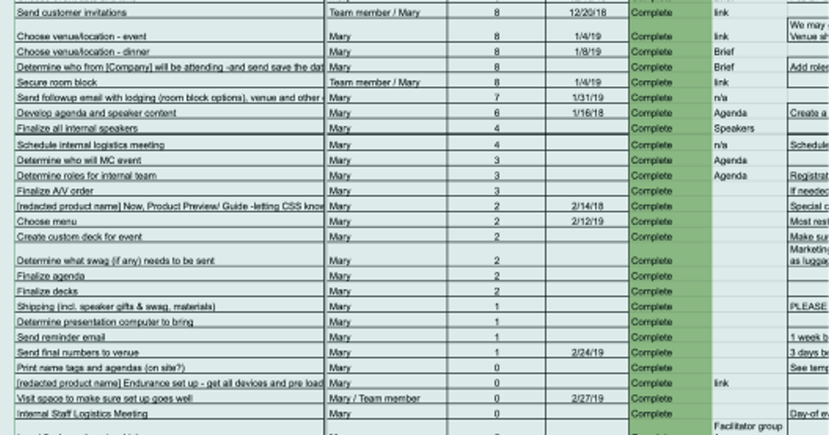 Customer Advisory Board Event Planning Master Doc