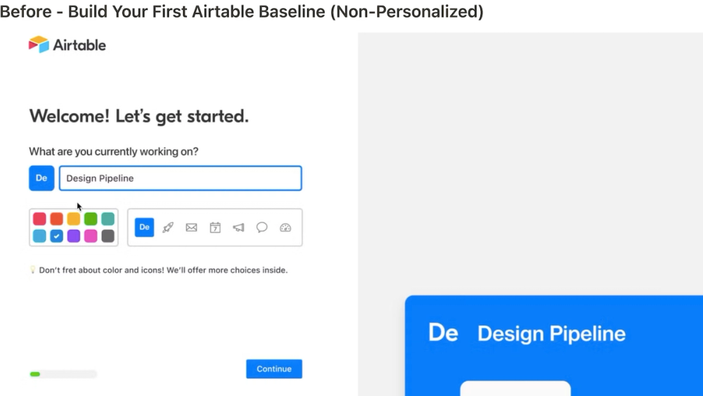 Onboarding experiment result for guided set-up at Airtable