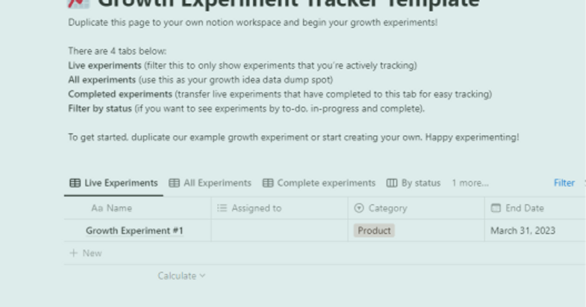 Growth Experiment Tracker at Norby