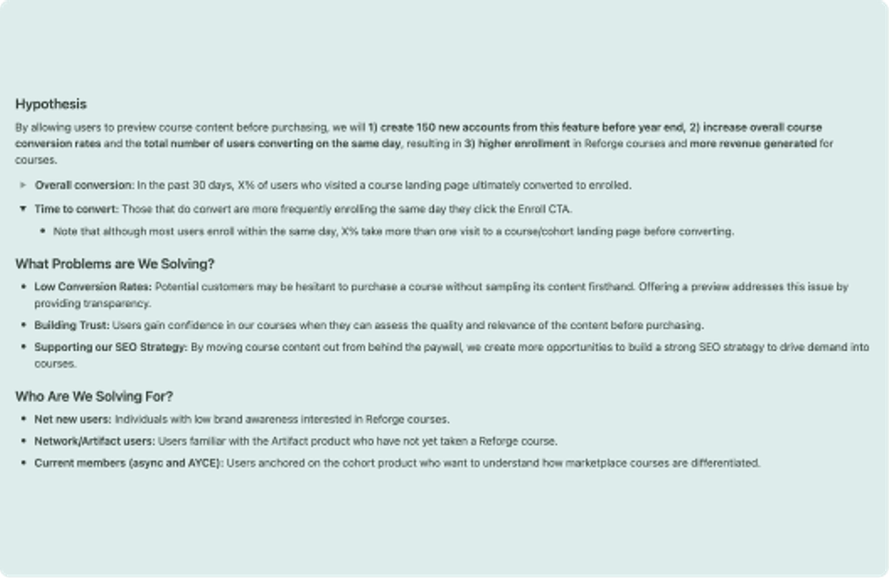 Course previews results review at Reforge