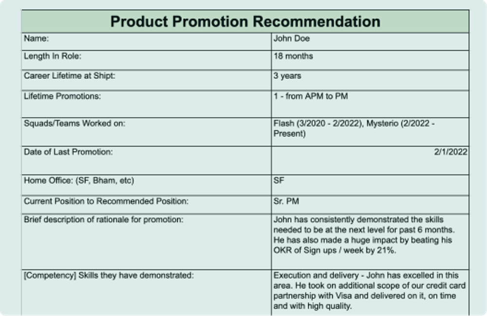 Create a promotion process for product roles
