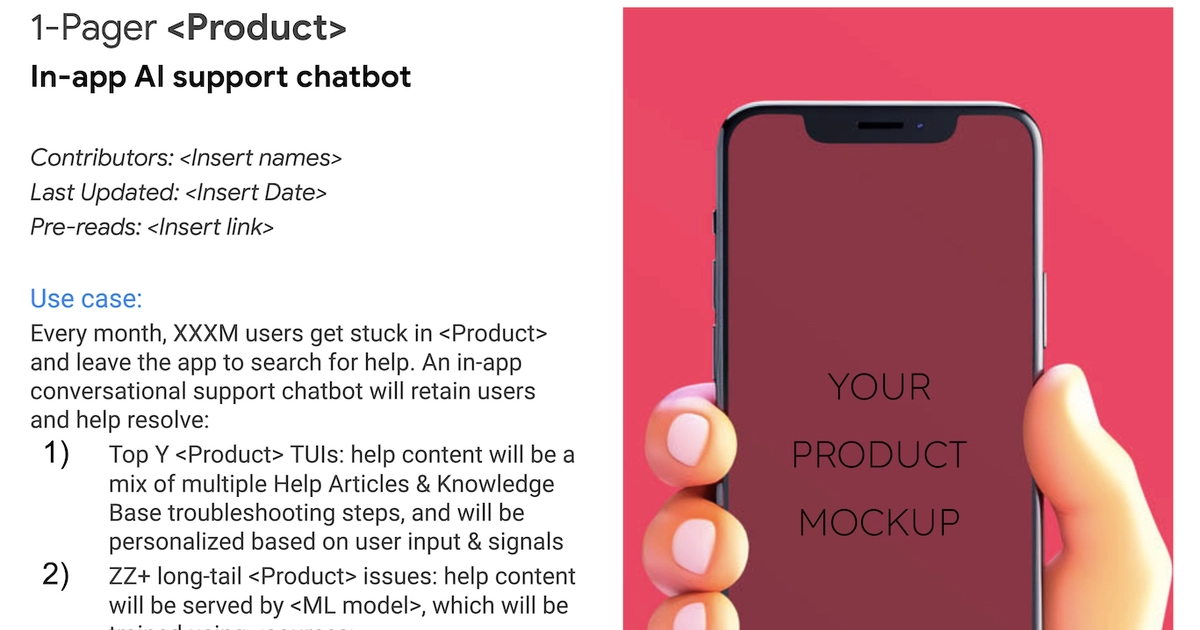 1-pager PRD for an AI support chatbot