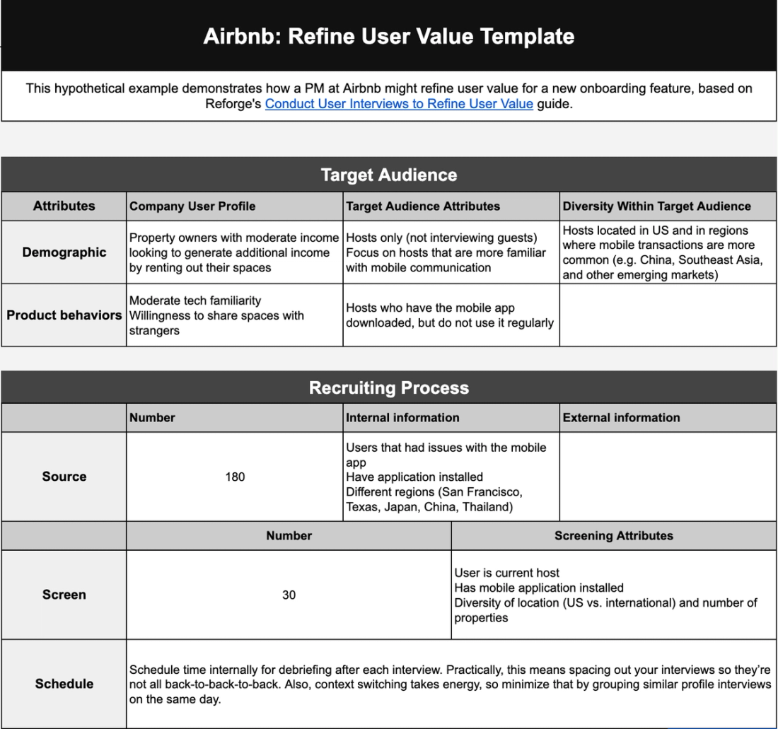 Refine user value template: Airbnb example