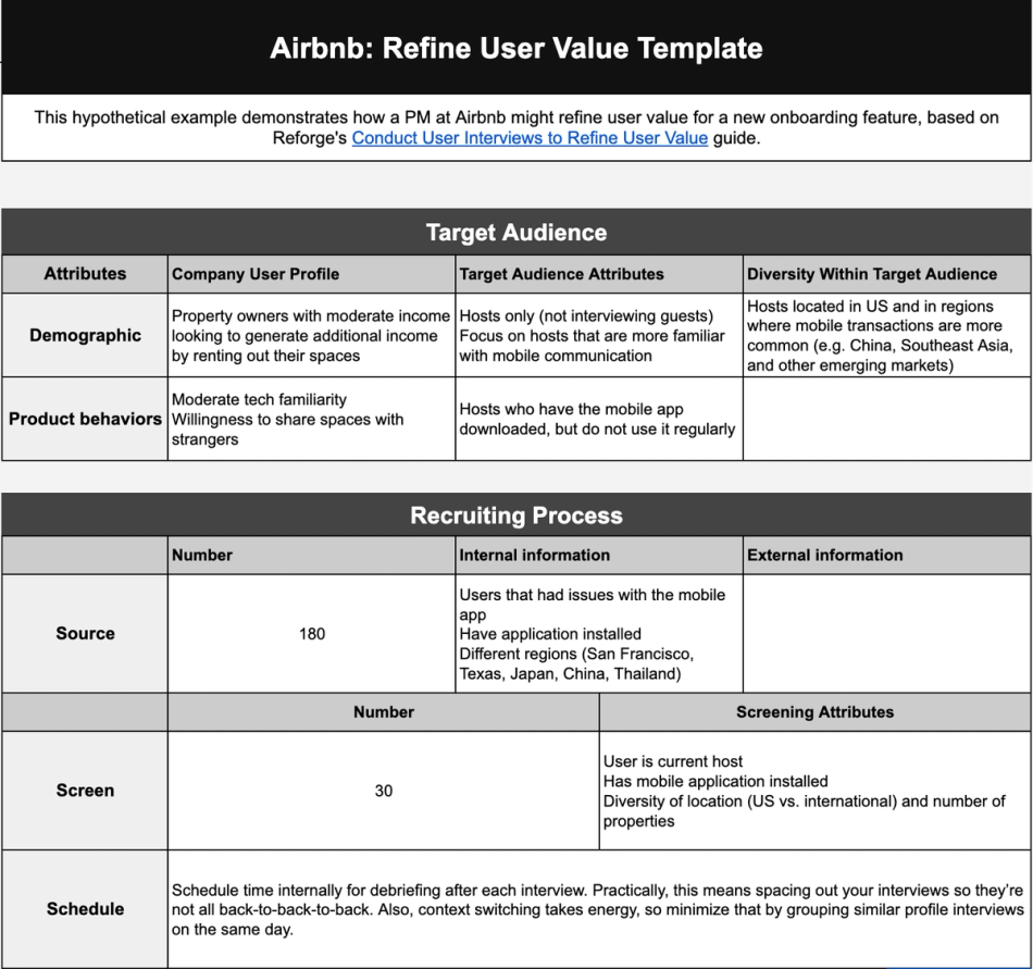 Refine user value template: Airbnb example