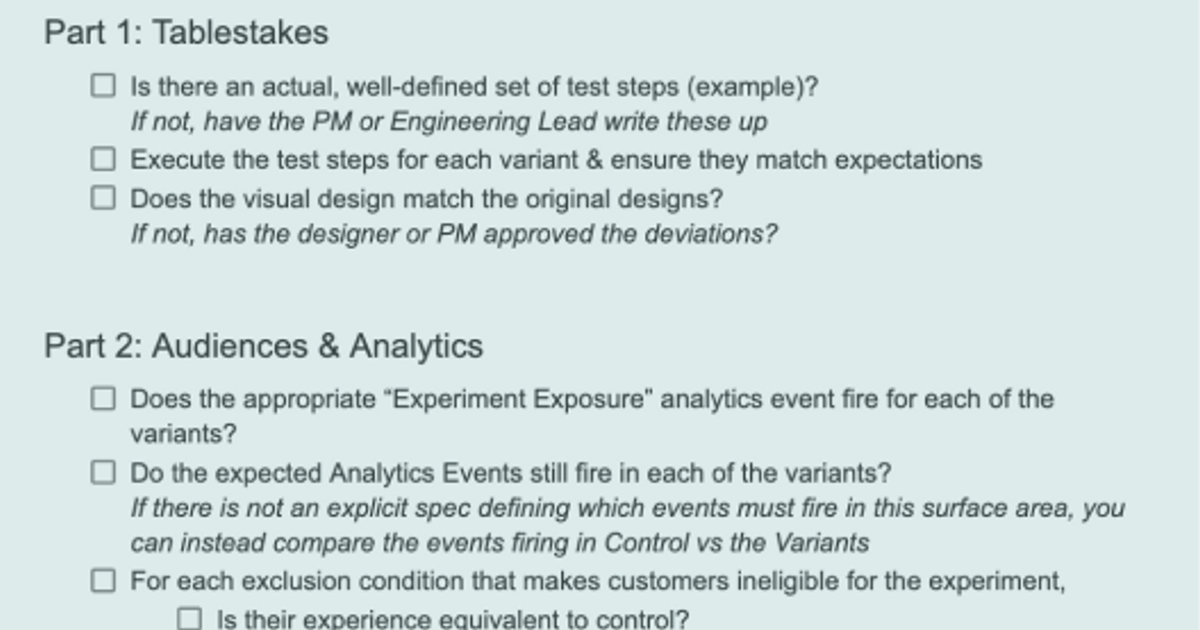 Experiment Launch Checklist from Alexey Komissarouk