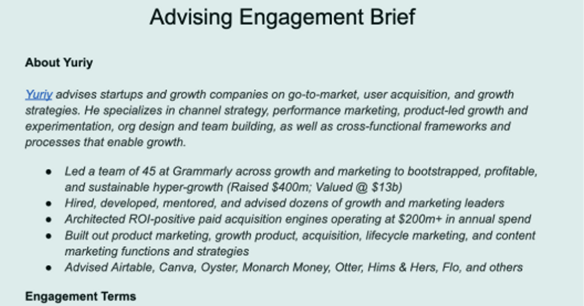 Advising engagement brief