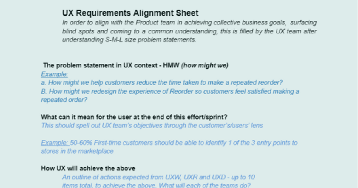 UX Requirements Alignment Sheet at HappyFresh