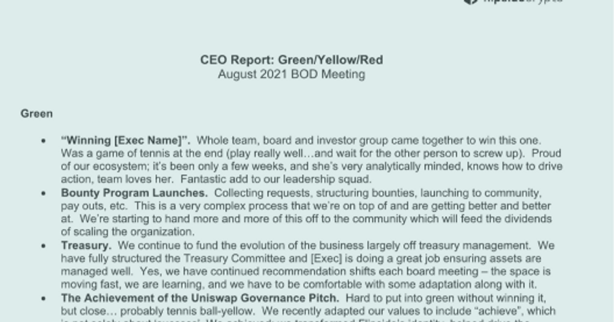 CEO Report to Board at Flipside Crypto