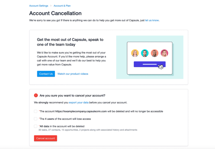 Exporting and Canceling your Account | Capsule CRM