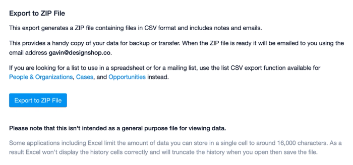 Exporting and Canceling your Account | Capsule CRM