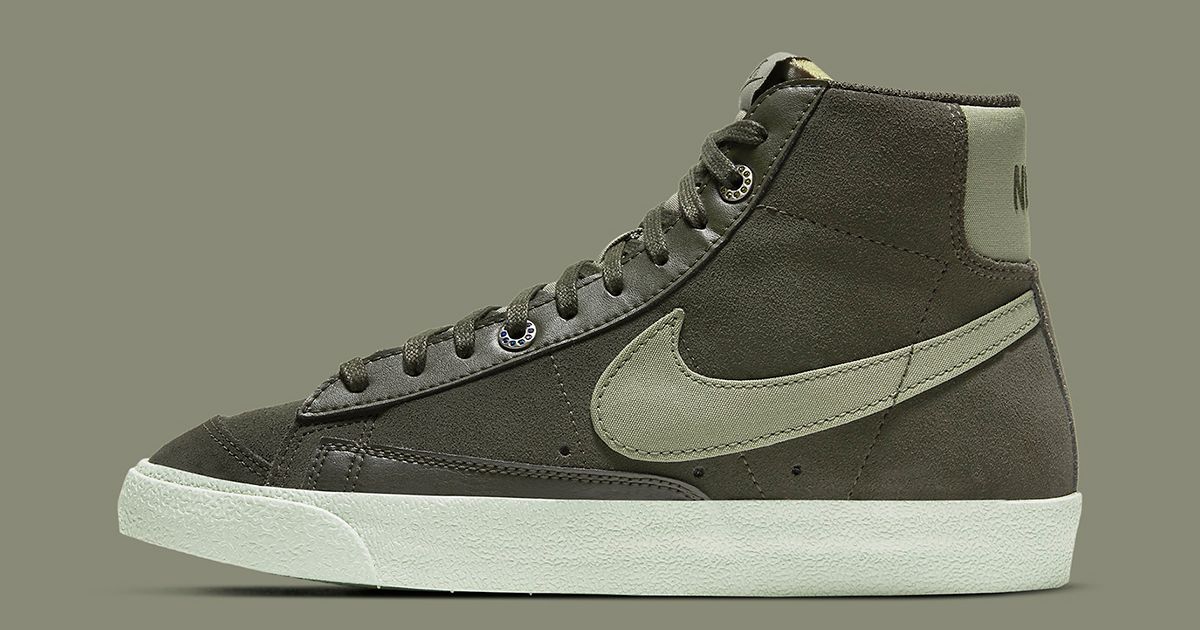All-Olive Nike Blazer Adorns Alternating Eyelet Jewels | House of Heat°
