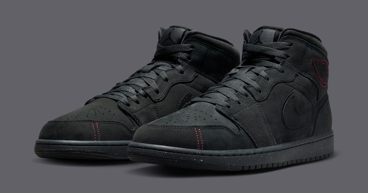 Decorative Red Stitching Dresses This Monochrome Jordan 1 Mid | House ...