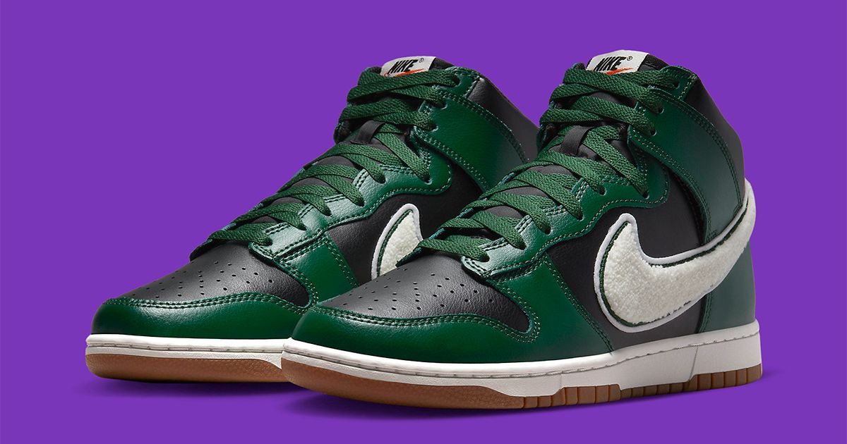 Nike Dunk High “Chenille Swoosh” Coming Soon in Black and Green | House ...