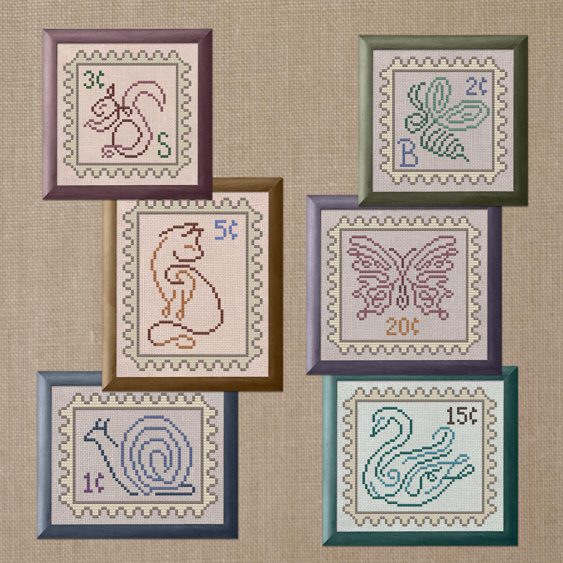 Creature Postage Stamps Cross Stitch Patterns · Wild Violet Cross Stitch