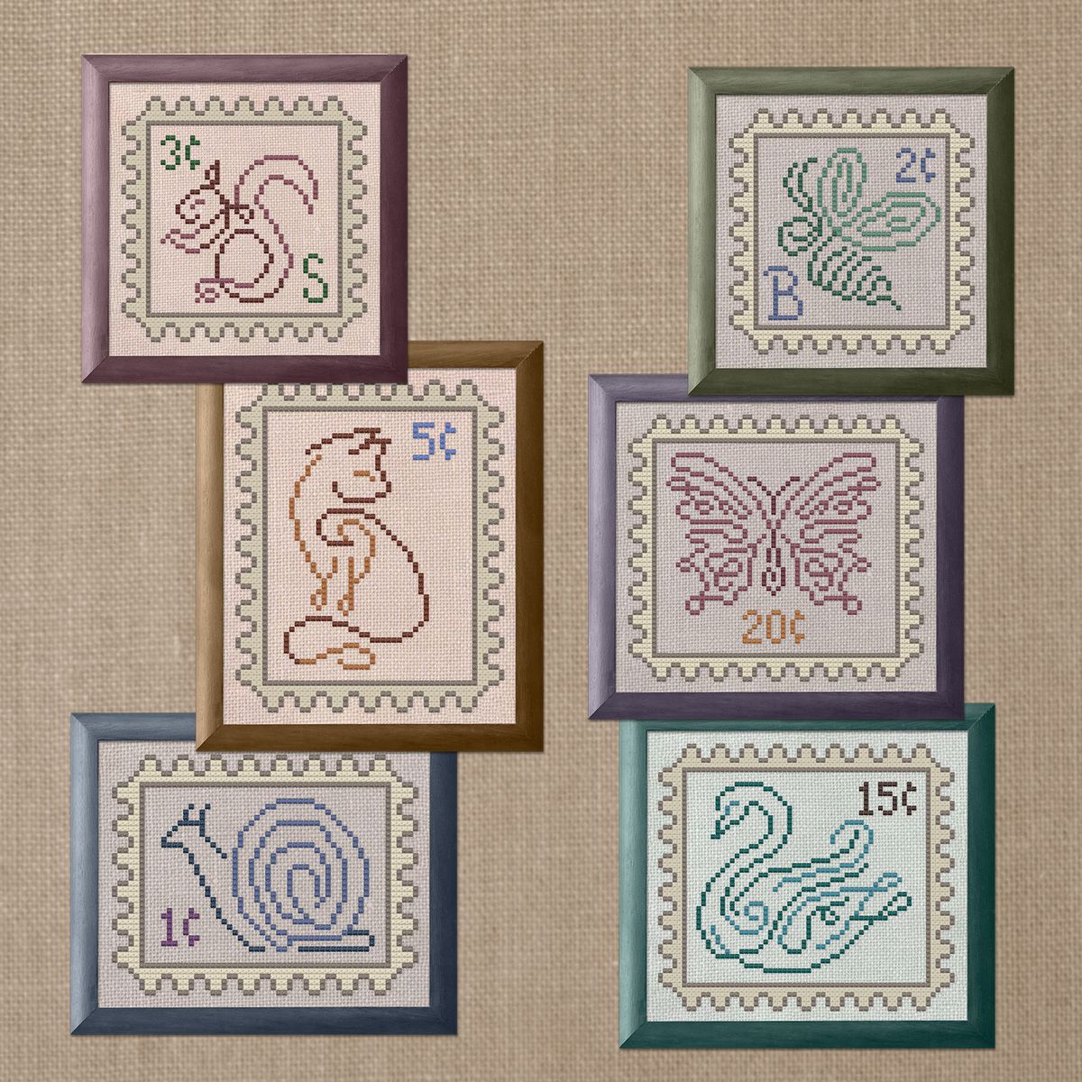 Creature Postage Stamps Cross Stitch Patterns · Wild Violet Cross Stitch
