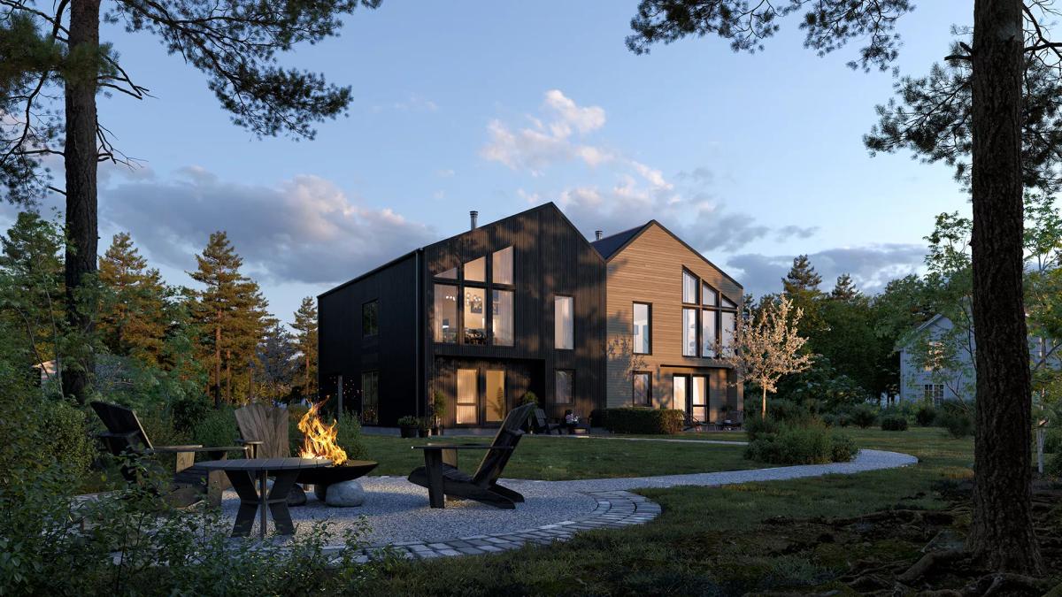 Moderne hus med store vinduer og åpen løsning | Systemhus