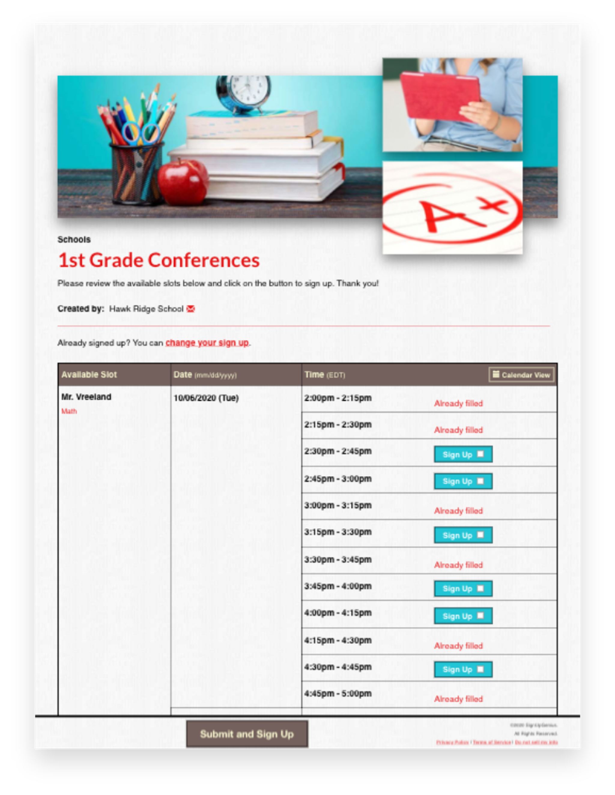Parent Teacher Conference Sign Up Sheets | SignUpGenius