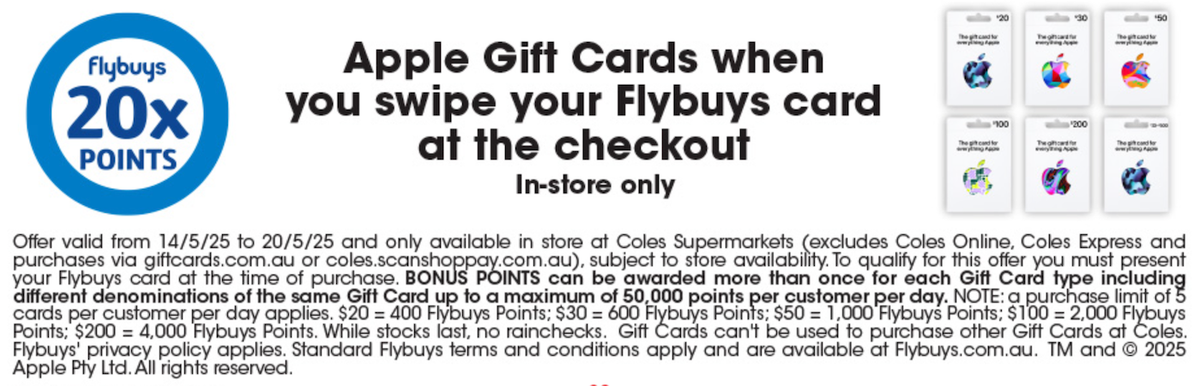 Gift Card Bonus Points: Flybuys & Everyday Rewards