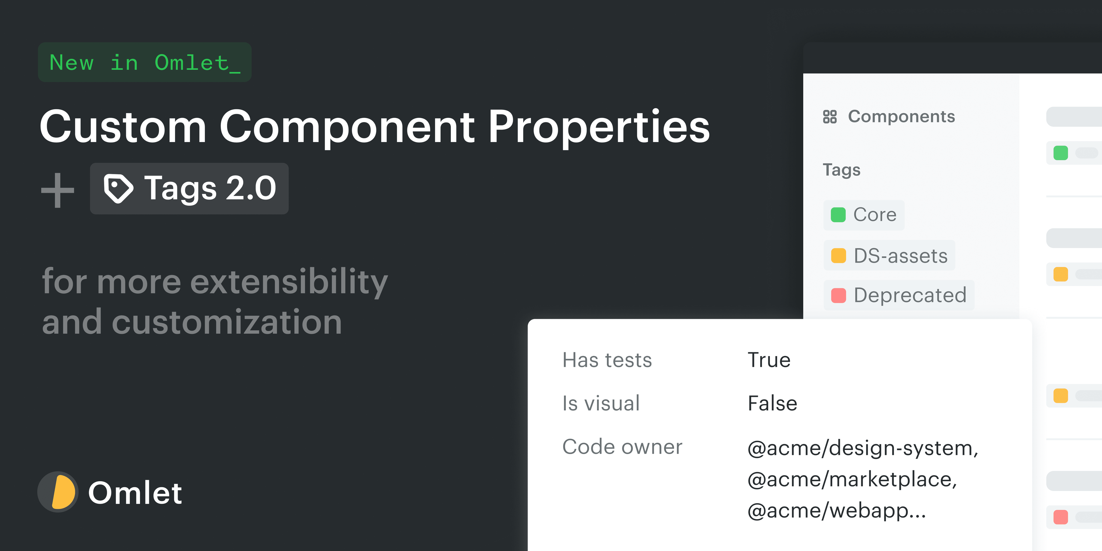 New in Omlet: Custom Component Properties and Tags 2.0 for more extensibility and customization ...