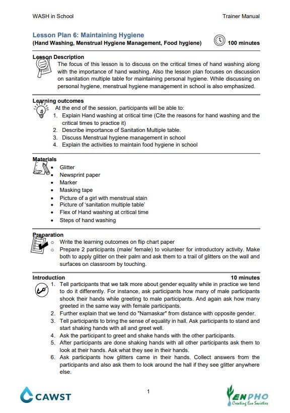 Maintaining Hygiene - Lesson Plan (WiS Nepal) | WASH Resources