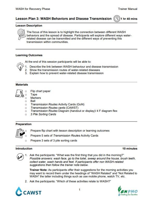 WASH Behaviors and Disease Transmission - Lesson Plan (WASH-R Nepal ...