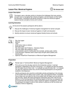 Menstrual Hygiene - Lesson Plan (CWP) | WASH Resources