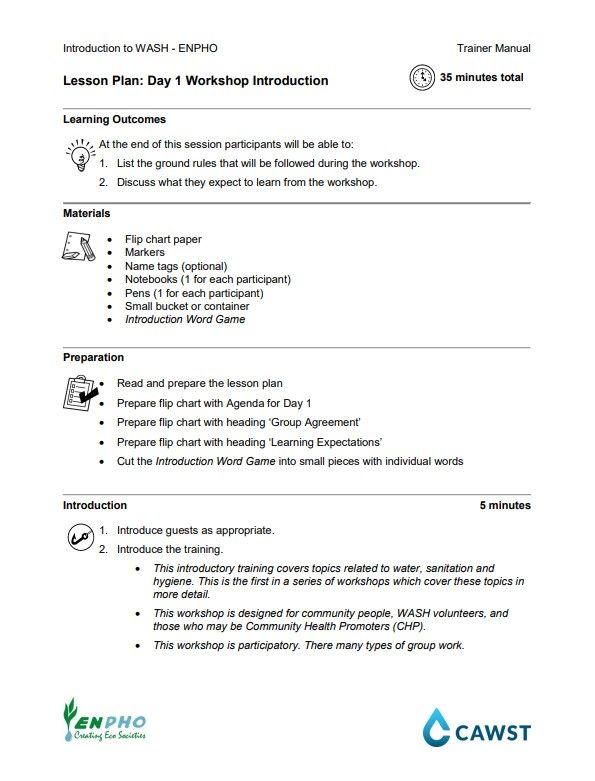 Workshop Introduction - Lesson Plan (Intro to WASH Nepal) | WASH Resources