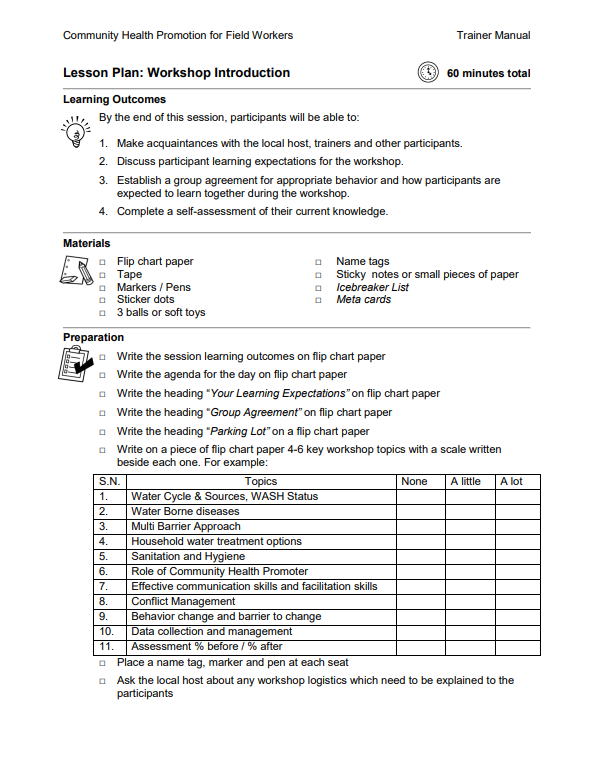 Workshop Introduction | WASH Resources