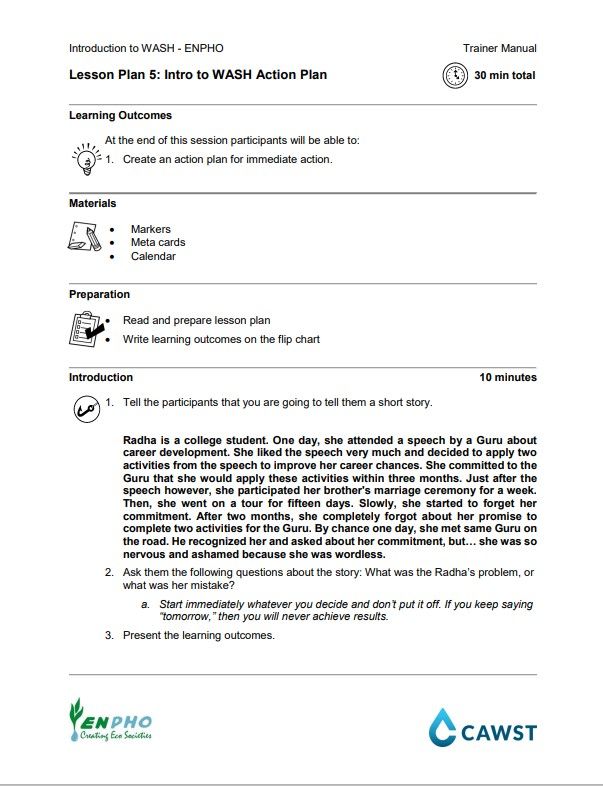 Action Planning - Lesson Plan (Intro to WASH Nepal) | WASH Resources