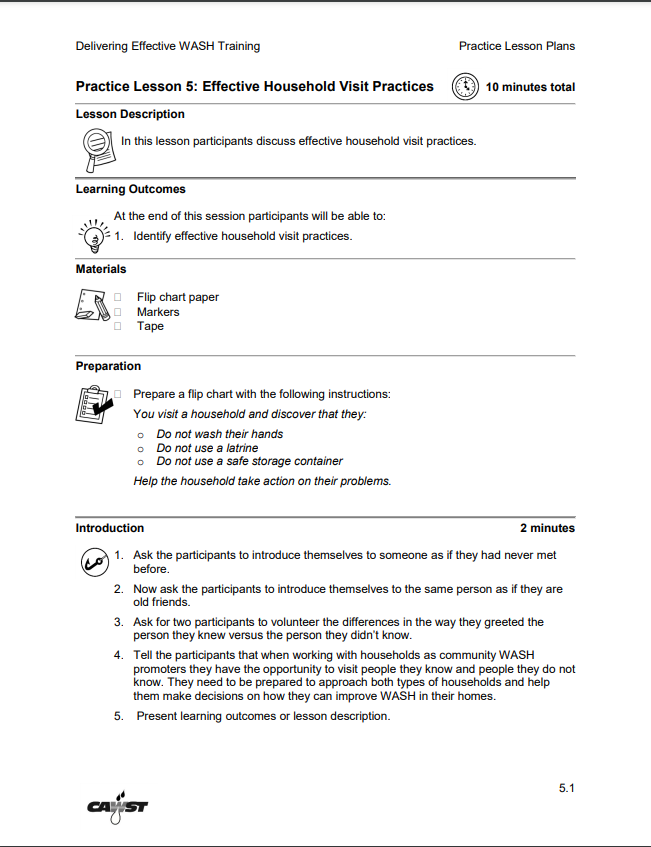 Household Visits - Practice Lesson Plan (DEWT) | WASH Resources