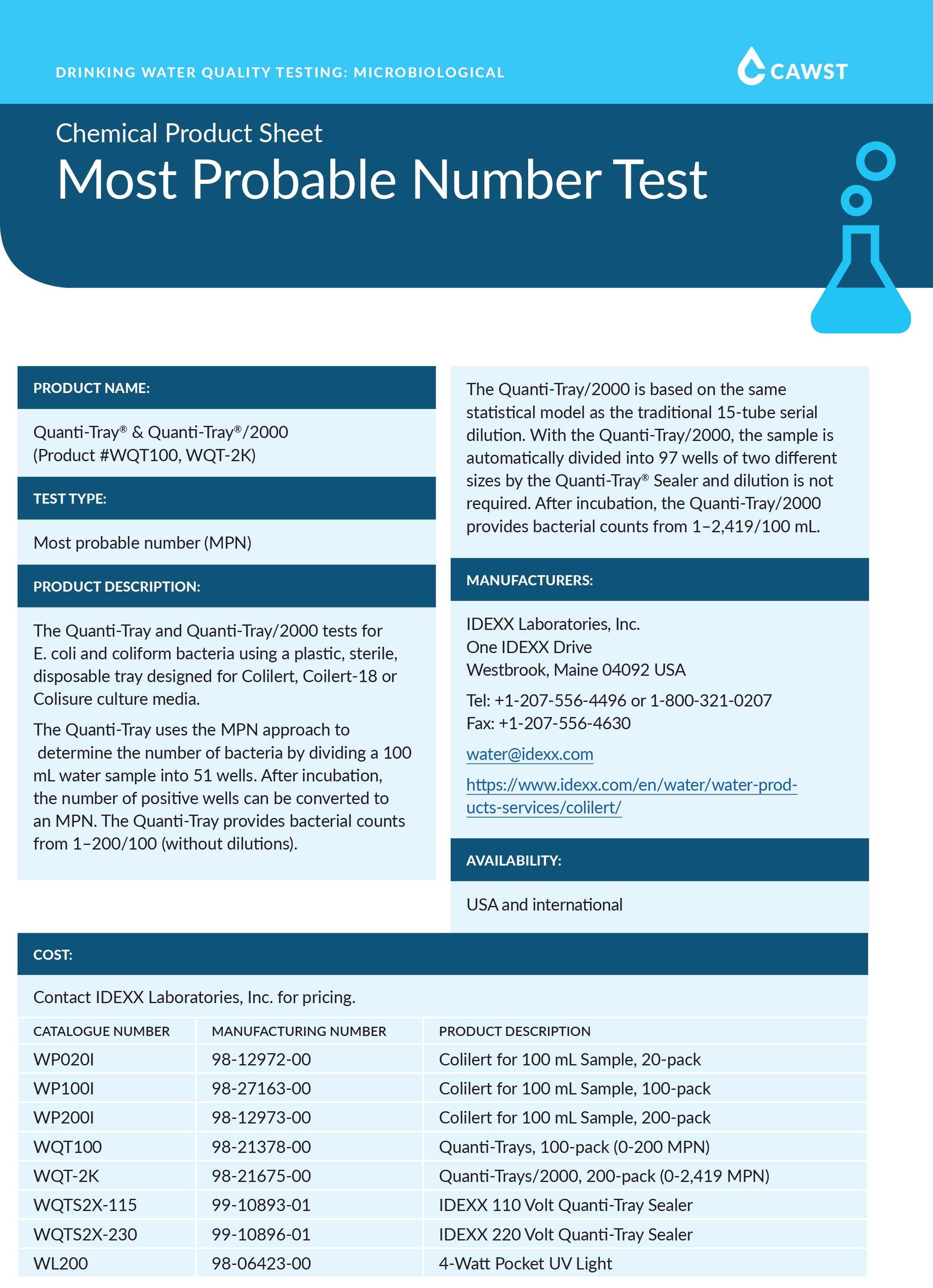 IDEXX Quanti-Tray Product Sheet | WASH Resources