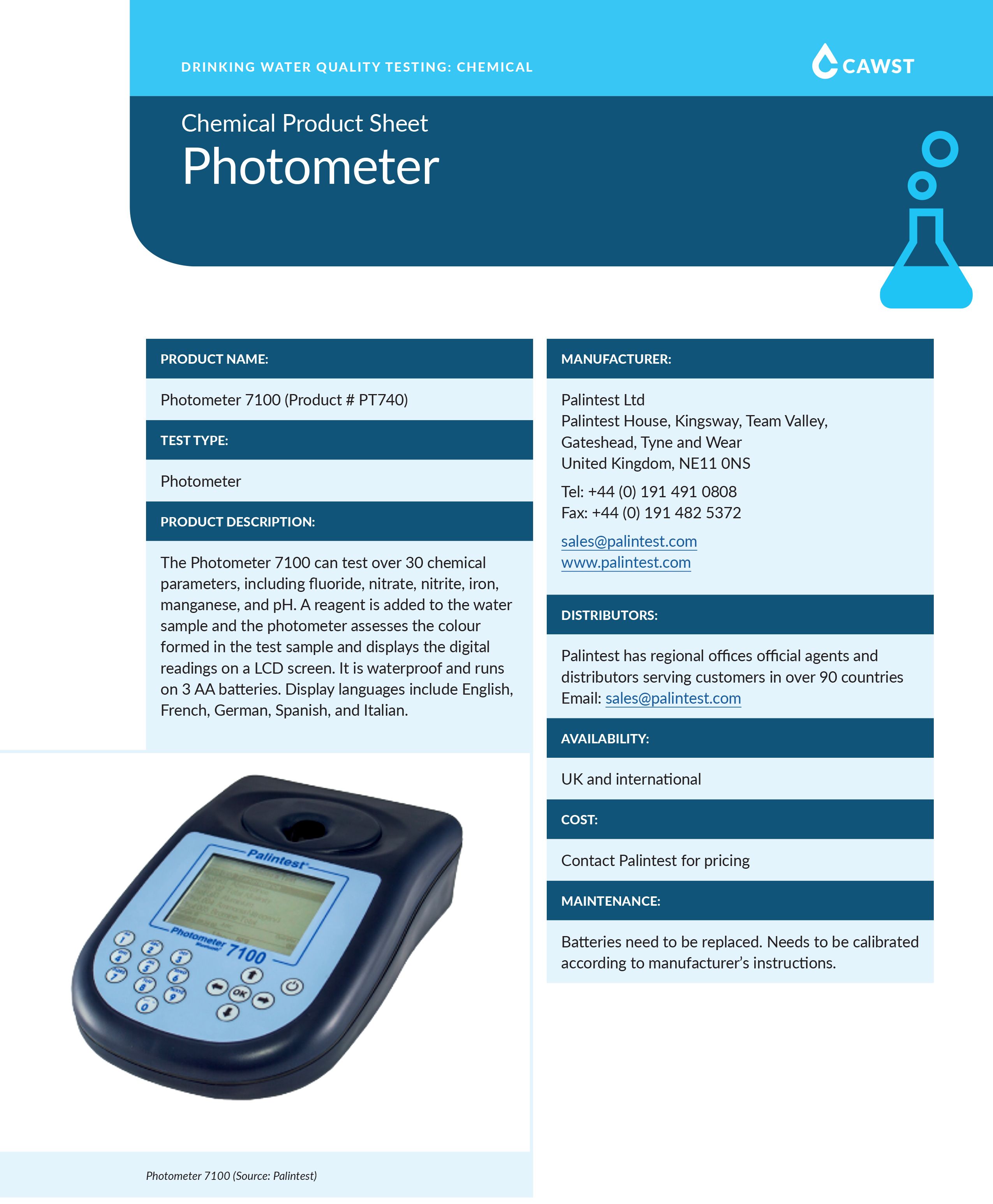 Palintest Photometer Product Sheet | WASH Resources