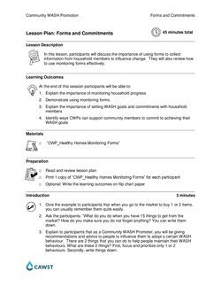 Forms and Commitments - Lesson Plan (CWP) | WASH Resources
