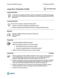 Benefits of WASH - Lesson Plan (CWP) | WASH Resources