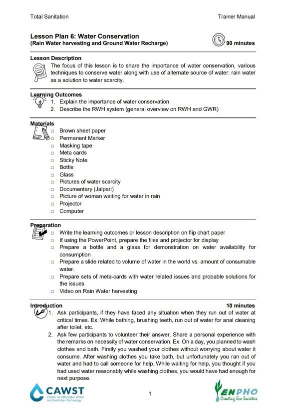 Water Conservation - Lesson Plan (TS3 Nepal) | WASH Resources