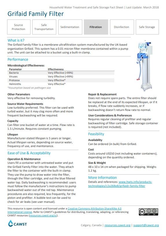 Grifaid Family Filter Fact Sheet | WASH Resources