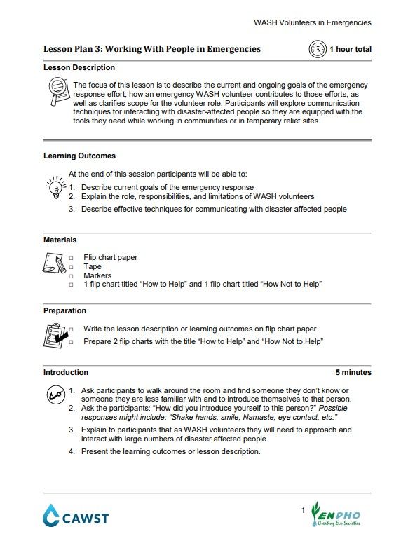 Working with People in Emergencies - Lesson Plan (E-WASH Nepal) | WASH ...