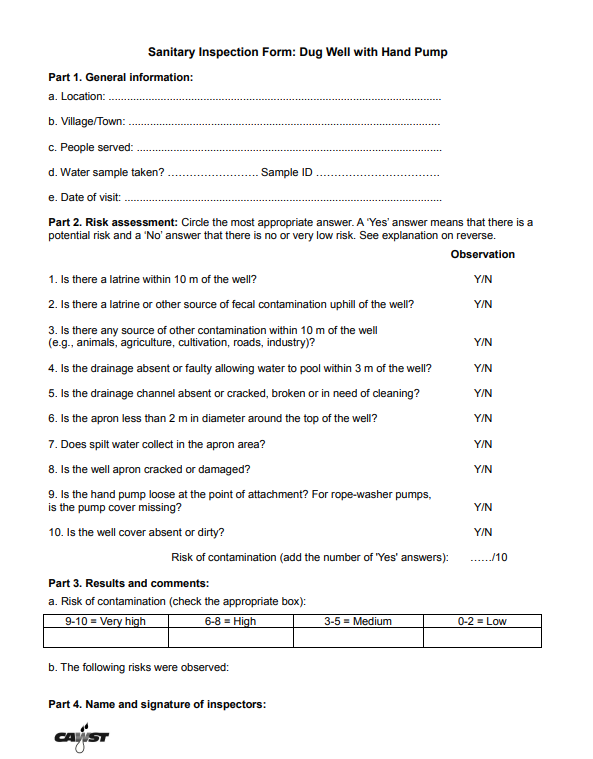 Dug Well with Hand Pump Sanitary Inspection Form | WASH Resources