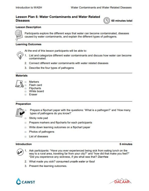 Water Contamination - Lesson Plan (Intro to WASH) | WASH Resources