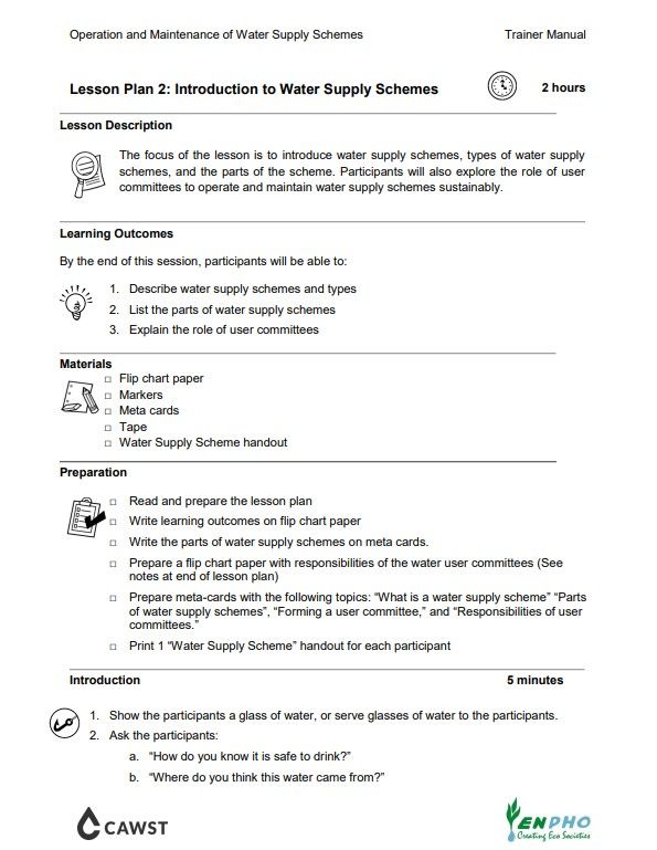 Intro to Water Supply Schemes - Lesson Plan (O&M Nepal) | WASH Resources
