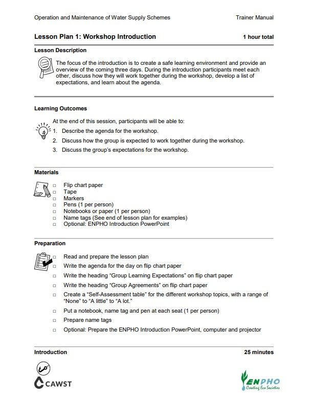 Workshop Introduction - Lesson Plan (O&M Nepal) | WASH Resources
