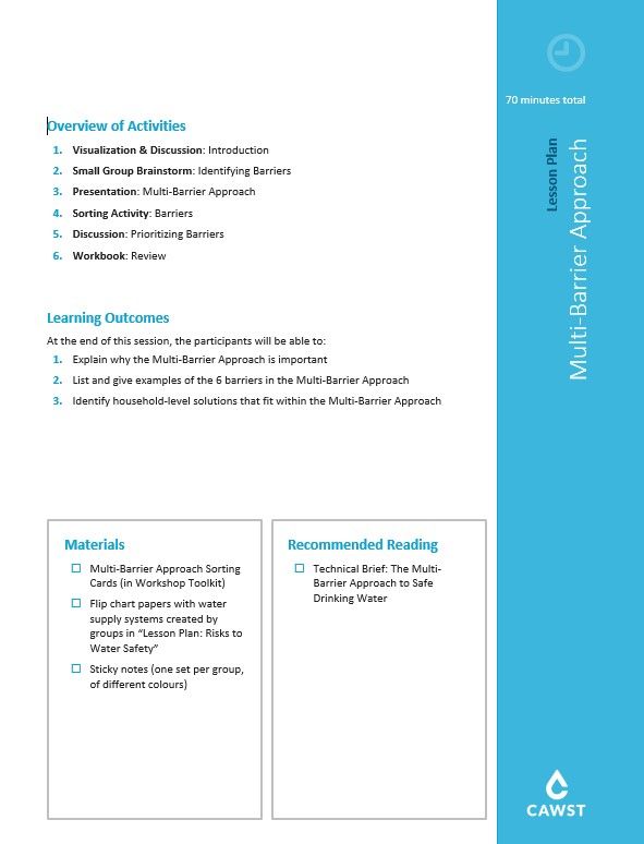 The Multi-Barrier Approach - Lesson Plan (HWTS) | WASH Resources